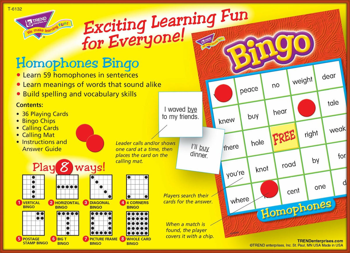 Homophones Bingo Game – School Crossing